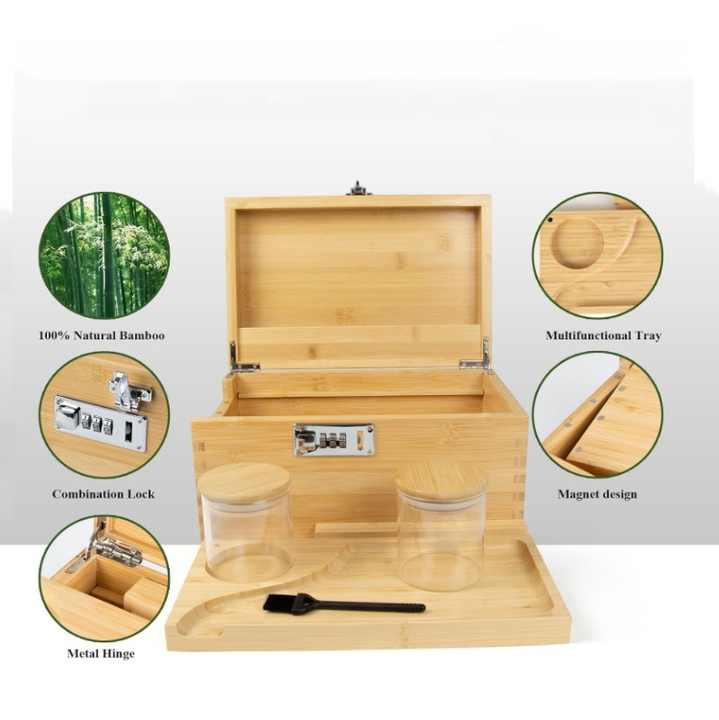 Bamboo Wood Storage Box Large Bamboo Stash Box with Rolling Tray and ...