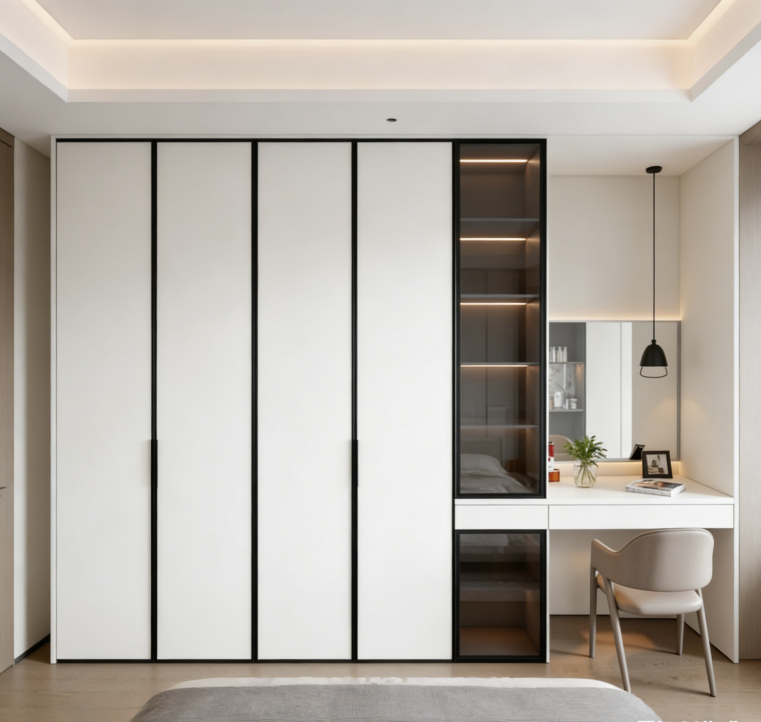 Minimalist Bedroom Wardrobe Set Integrated Wardrobe Desk Tatami Bed ...