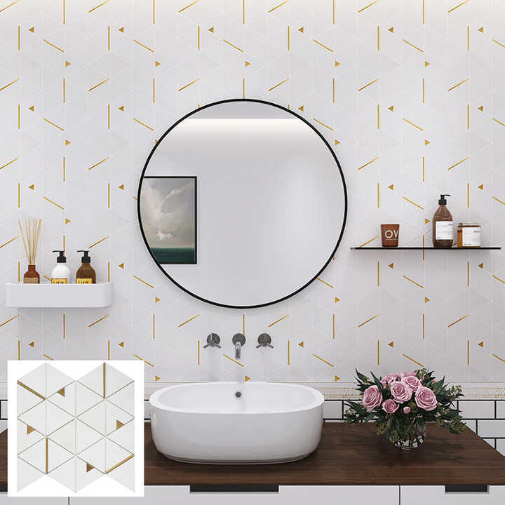 White Gold Triangle Stone Kitchen Bathroom Wall Mosaic Tile Backsplash ...