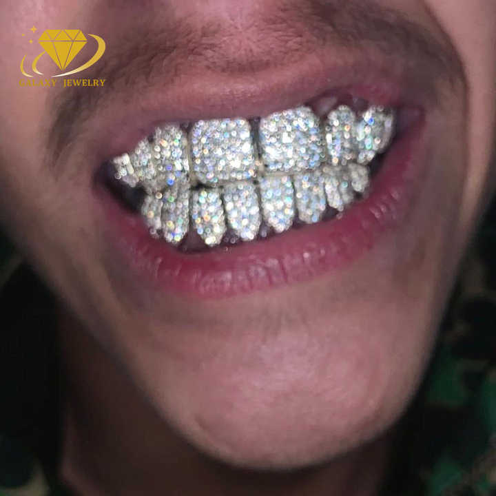 Hiphop Iced Out Grillz Honeycomb Perm Deep Cut Round Diamond Vvs ...