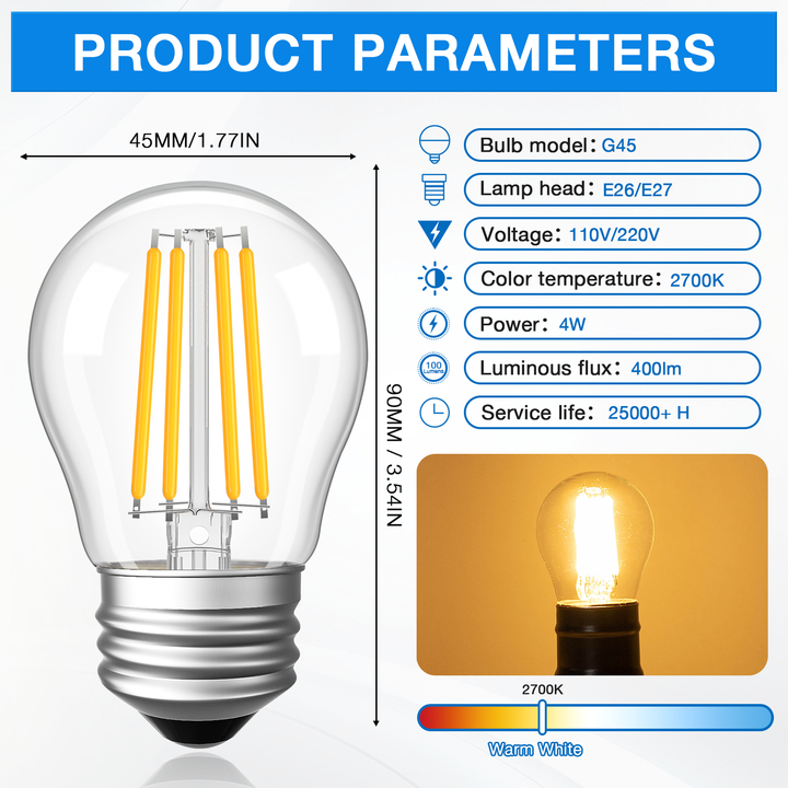 G45 4W LED Edison Filament Bulb Vintage E27 Base for Residential ...