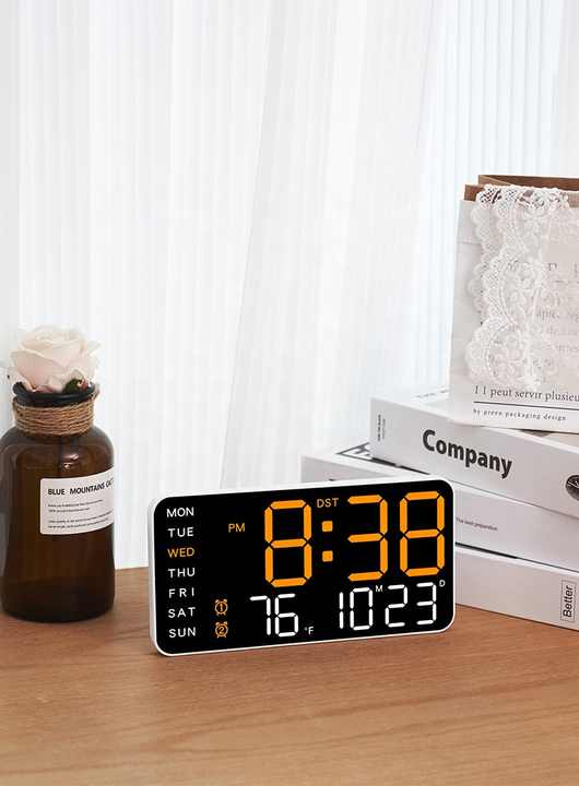 Large Digital Wall Clock And Desk Alarm Clock With Calendar Temperature Dst