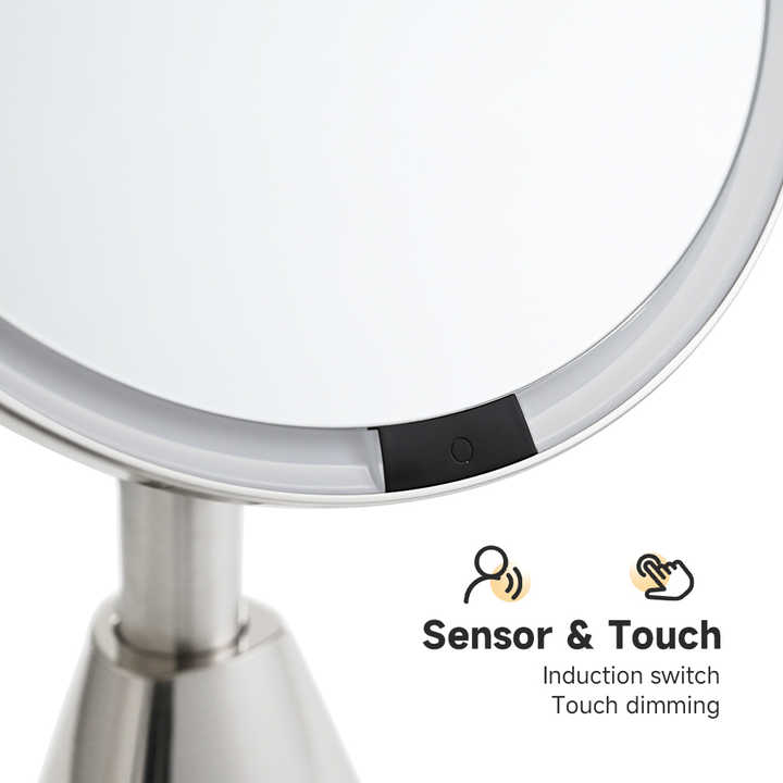 Brushed Stainless Steel Human Sensor Mirror Round Rechargeable