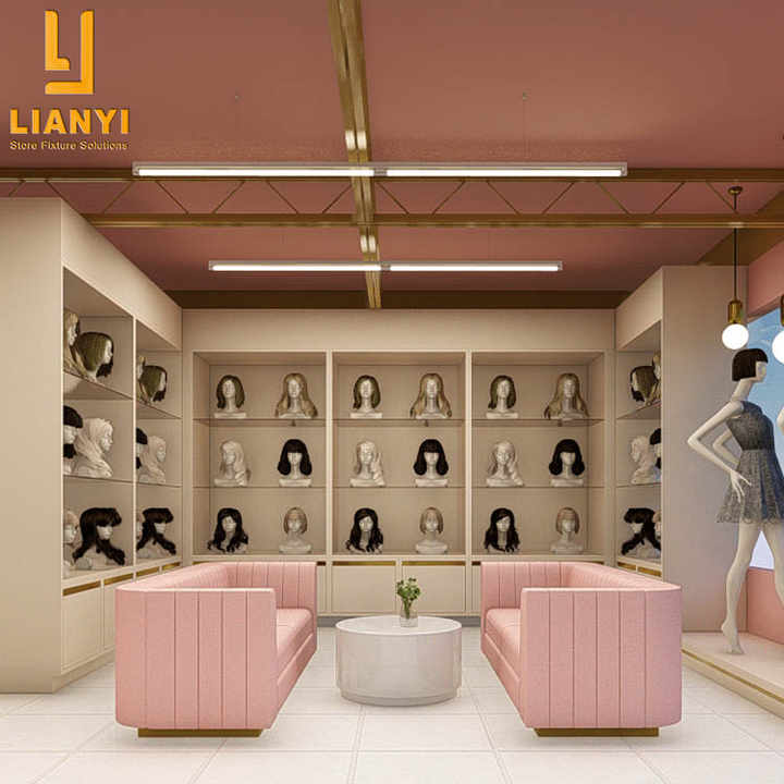 Lianyi Luxury Shop Interior Design - Wig Stand Display Cabinet