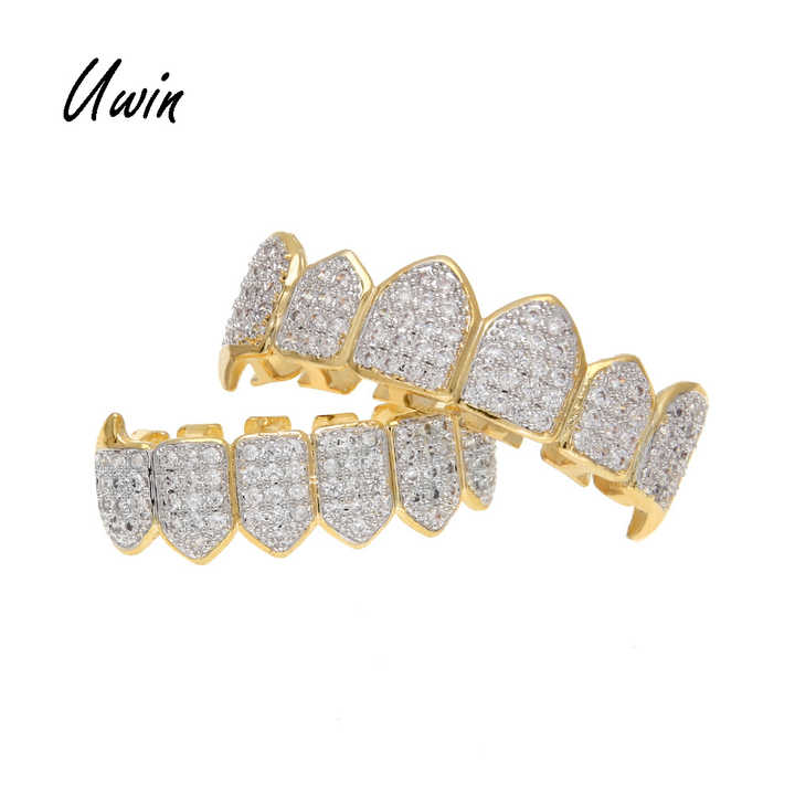 Hip Hop Iced Out Teeth Grillz - 18K Gold Platinum Plated