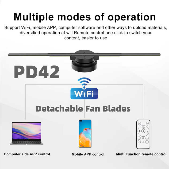 3D Hologram Projector Fan 42cm 244LEDs Detachable Fan Blades Remote Wifi Control Advertising ...
