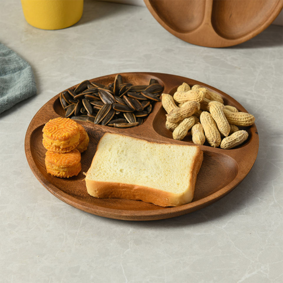 Acacia Wood Separate Plate Dim Sum Plate Snack Fruit Tray Kids Food ...