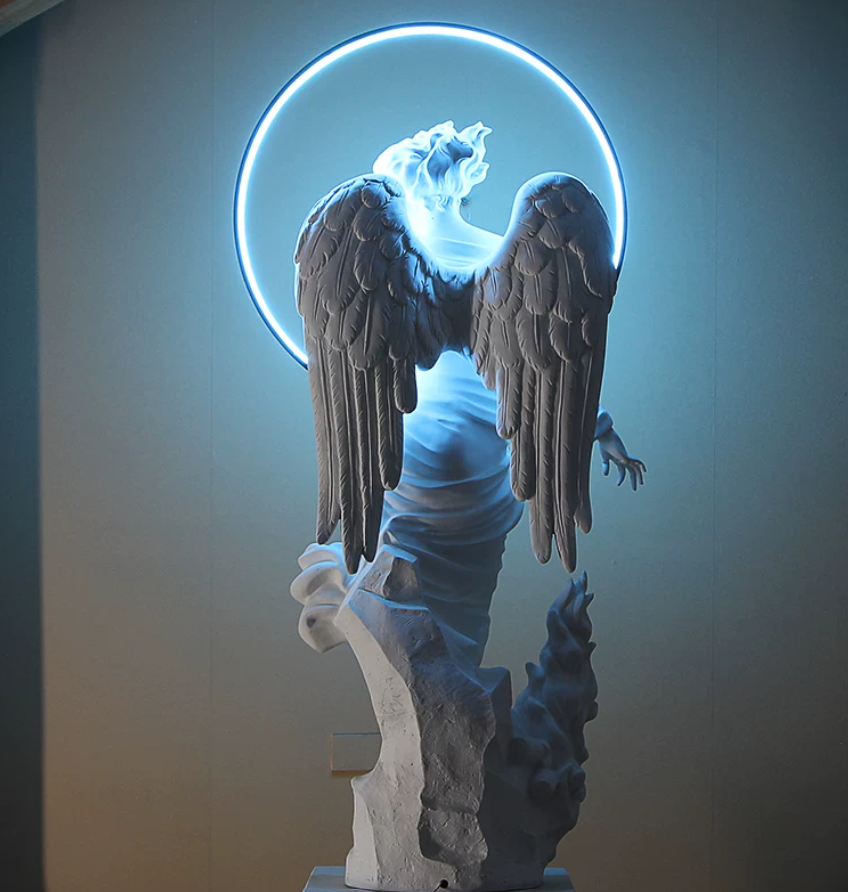 LED Angel Statue with RGB Halo Light, Large Fiberglass Sculpture on ...