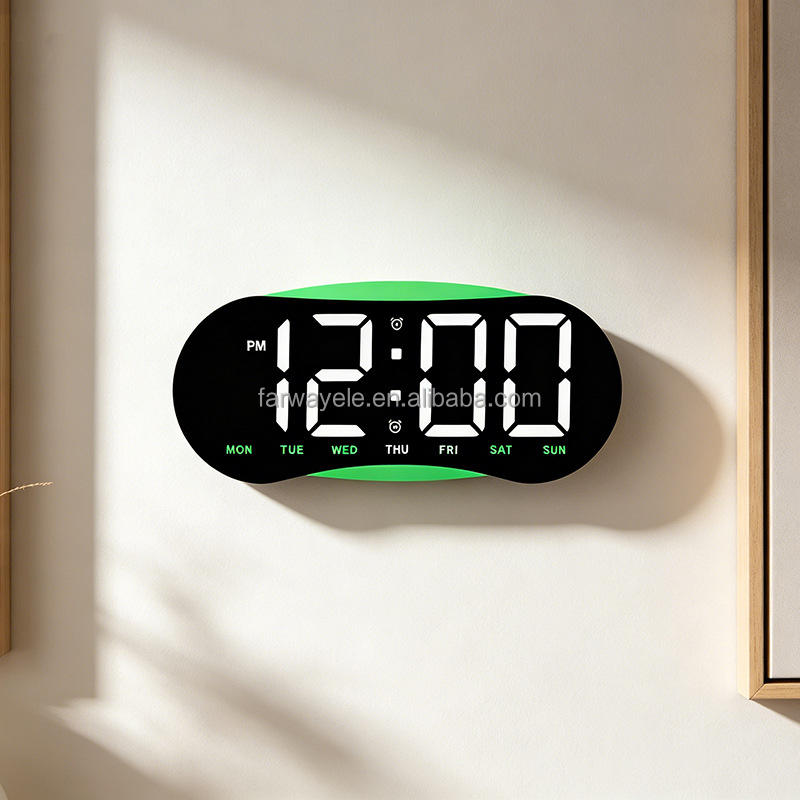Large Screen LED Wall Clock Simple Wood Grain Clock Atmosphere Lamp ...