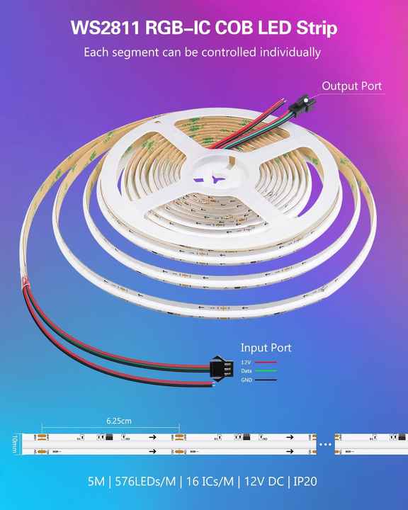 12V Addressable RGB COB LED Strip Lights WS2811 IC LED Rope Light ...