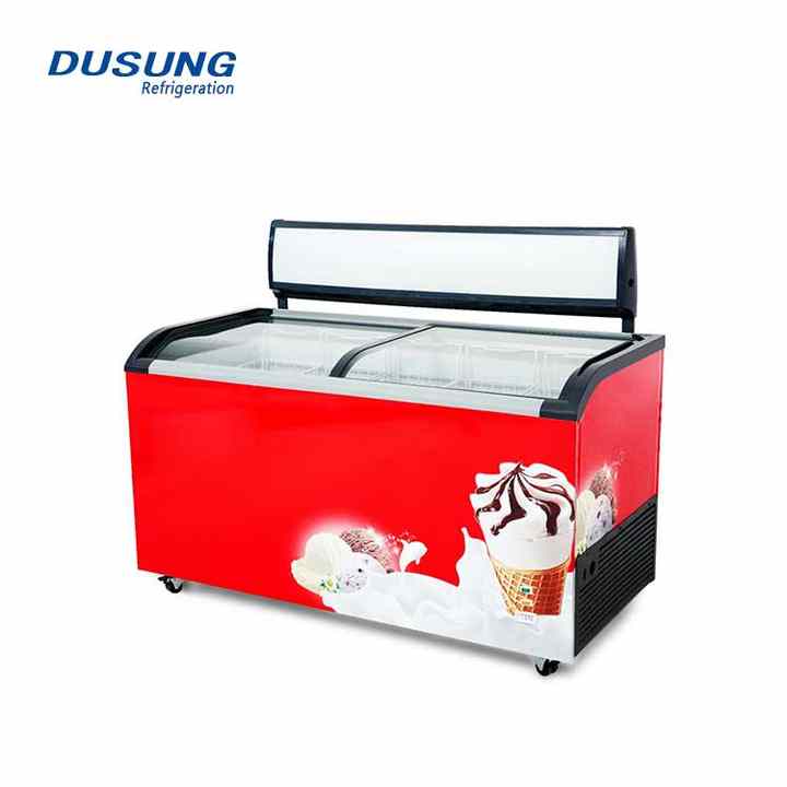 Curved Sliding Glass Door Fridge Chest Freezer Deep Ice Cream Freezer ...