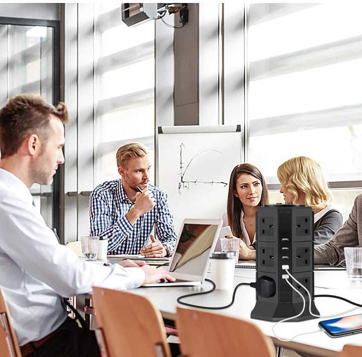 UK Power Strip Tower Extension Lead/Multi Plug Socket 12 Way Outlet ...