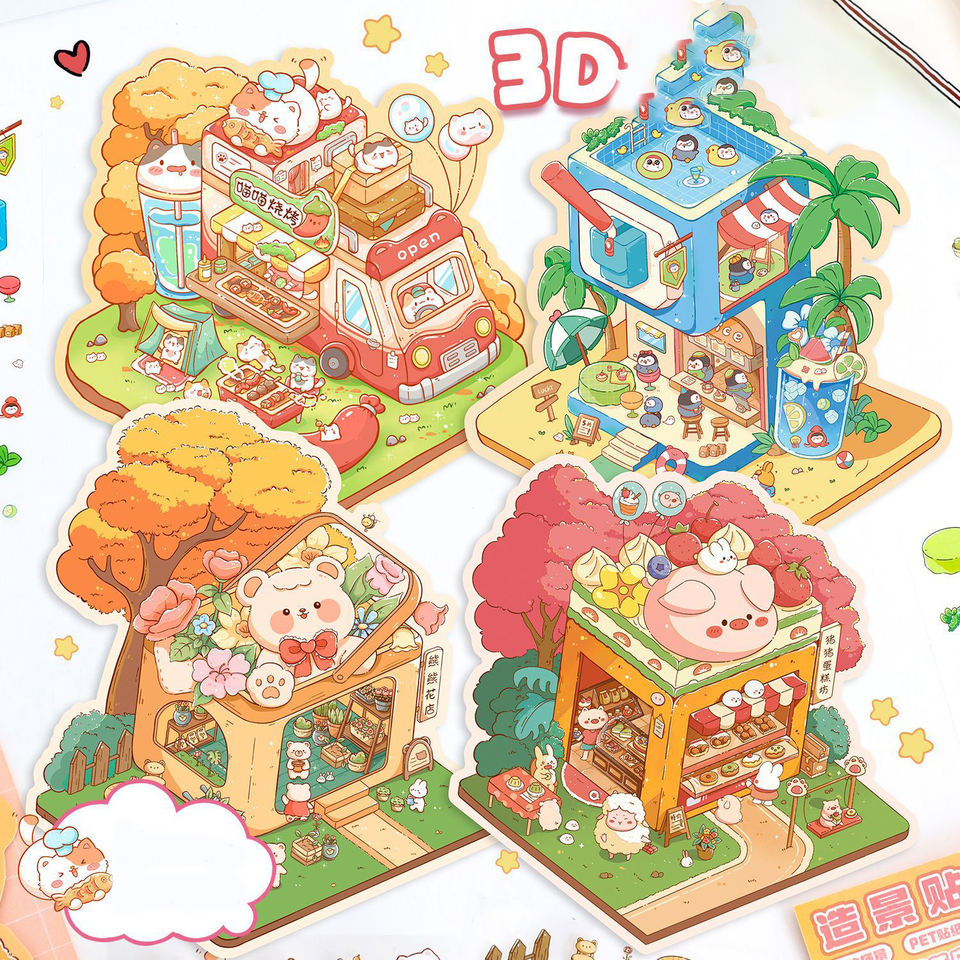 Decompress Kawaii Stationery 3D Miniature Scene Cute Room DIY Stickers ...