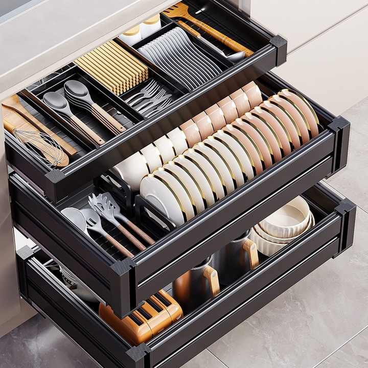 Kitchen Modern Drawer Basket Aluminum Alloy Pull Out Basket Cabinet ...