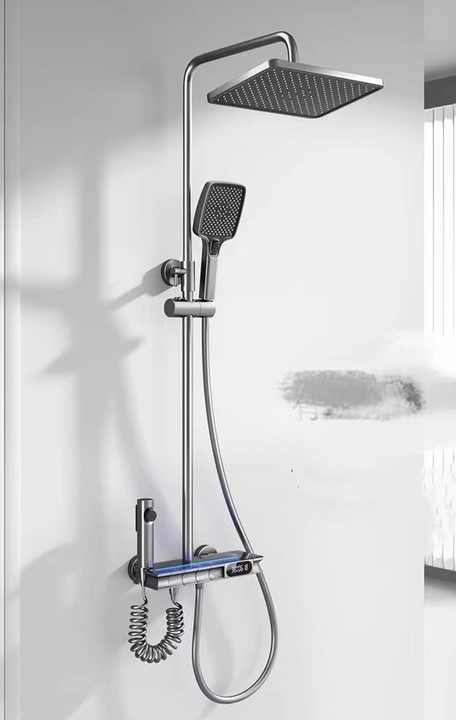 Luxury Bathroom Brass Rain Shower Set with Intelligent Display