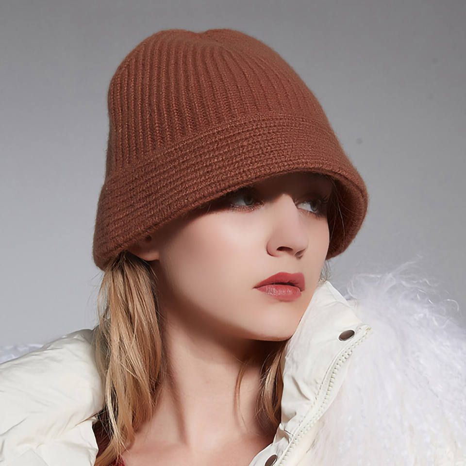 Real Wool Knit Bucket Hat for Women Soft Warm Ribbed Winter Fisherman ...
