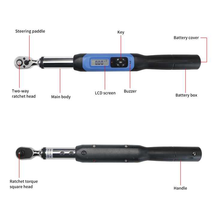 AWJ3-060(3/8) 60 N.m High Accuracy 2% Adjustable Digital Torque Wrench Bidirectional Ratchet ...