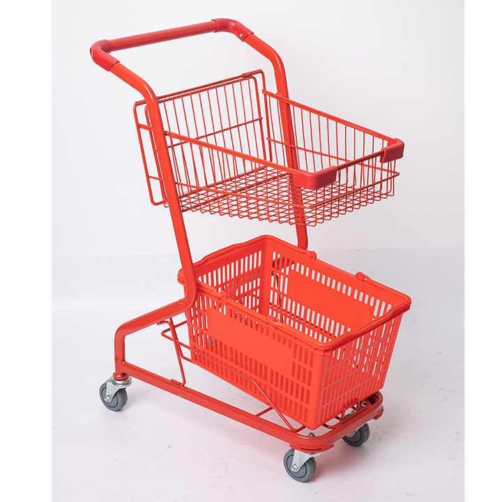 Supermarket Shopping Basket Trolley Heavy Duty Metal Two-Tier Double ...
