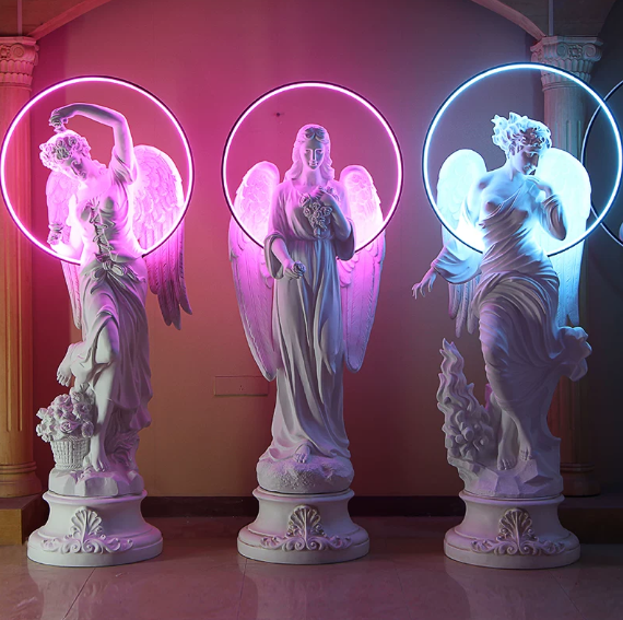LED Angel Statue with RGB Halo Light, Large Fiberglass Sculpture on ...