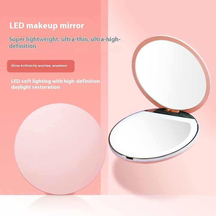 LED Lighted Compact Mirror 1x/5x Magnification 2-Sided Folding Handheld ...