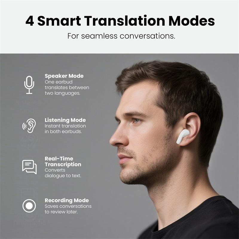 IPX5 AI Translation Earbuds Real Time 143 Languages Translator with 27H Play Time Speaker Mode ...