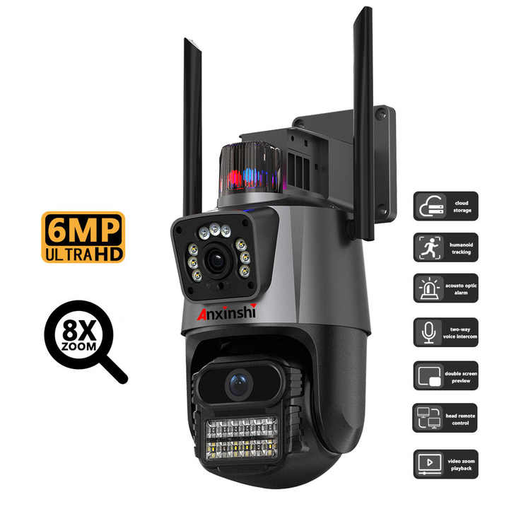 6MP Outdoor Wifi PTZ Network Camera - Dual Lens & Night Vision