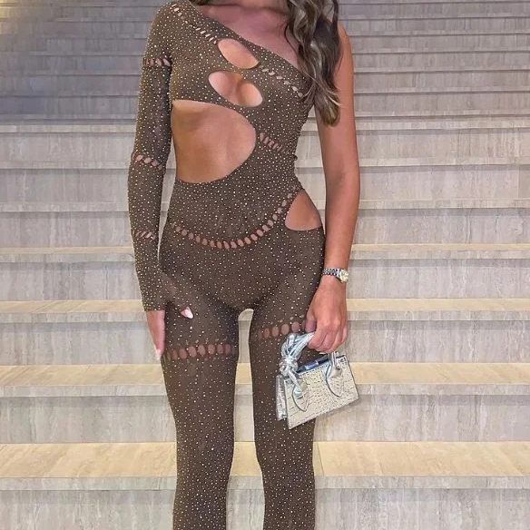 Womens One Piece Nightwear Party Clubwear Bodycon Rhinestone Crystal