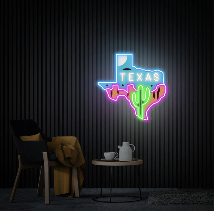 Texas Map LED Neon Sign - Custom Pop Art Cactus Decor