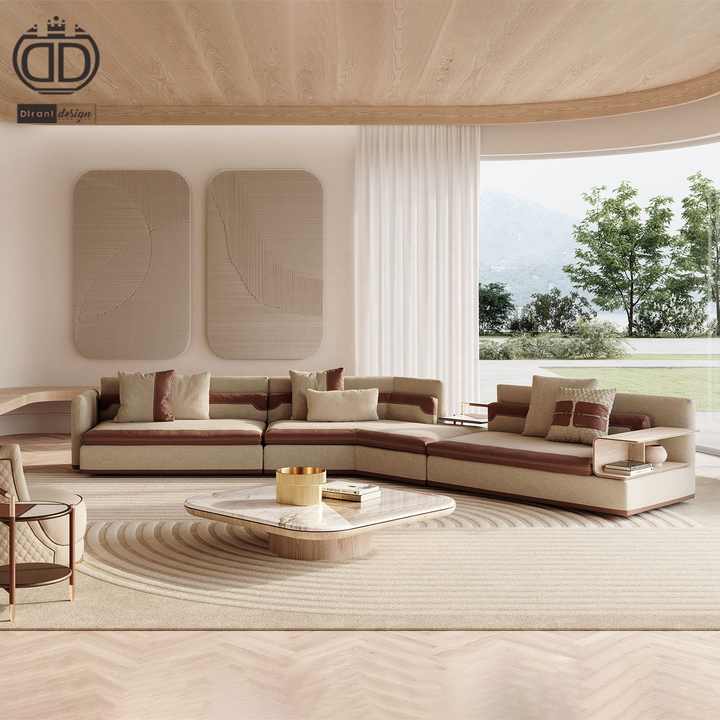 Sofá de tela de madera de diseño italiano de lujo de 4m sofá de esquina ...