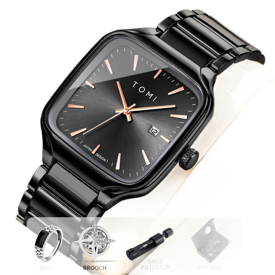 TOMI T314 Men's Quartz Skeleton Rectangle Alloy Watch Fashion Luminous ...