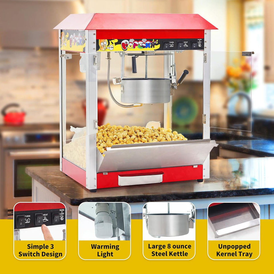 1400W Commercial Electric Popper - High Efficiency Popcorn Maker