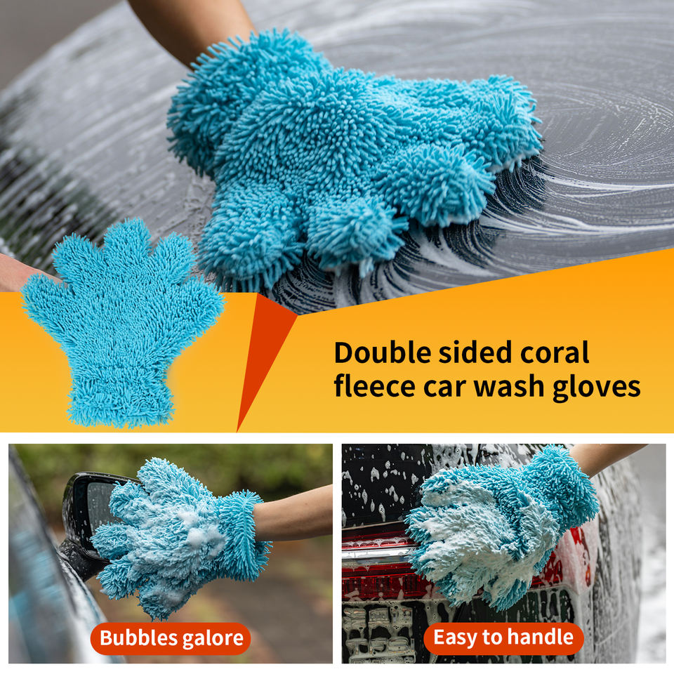 Car Detailing 5-Finger Design Coral Fleece Large Palm Surface Ergonomic ...