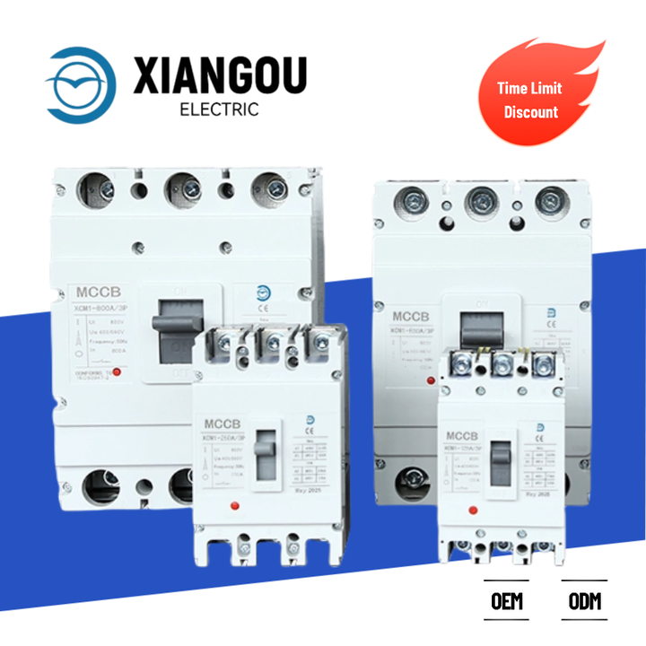 XIANGOU Cm1 MCCB 2P 3P 4P DC AC Moulded Case Circuit Breaker 125A 250A 400A 630A 250V 500V 750V ...
