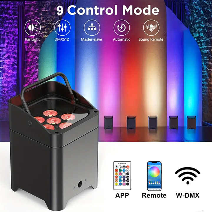 6X18W RGBWA+UV Battery-Powered Wireless Uplights for Stage & Events ODM