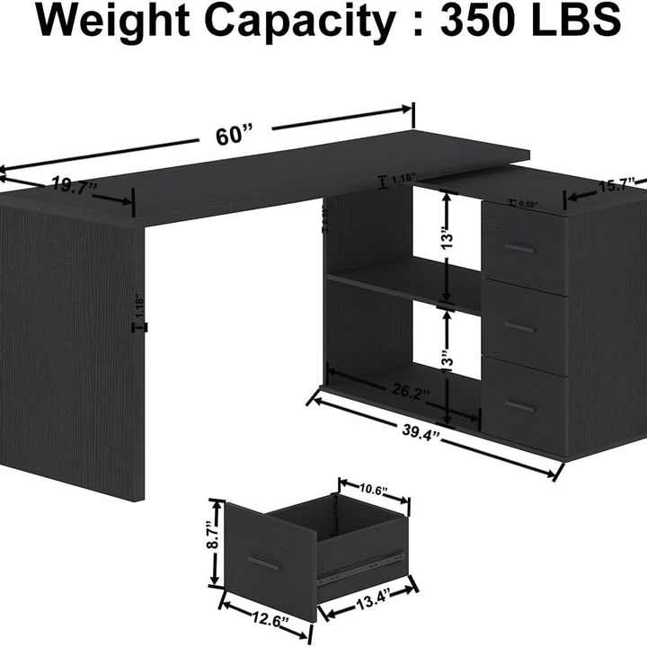 Wooden L Shape Corner Computer Study Table PC Desk With Bookshelf ...