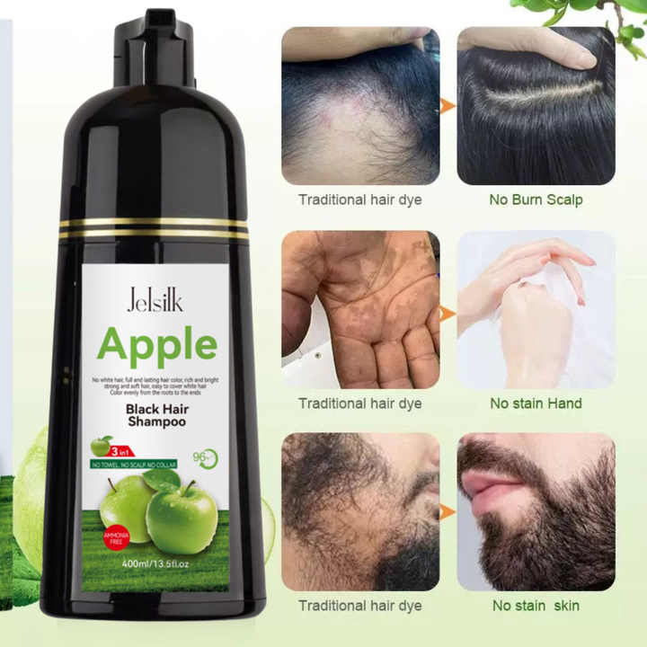 Hot 400ml Apple Black Permanent Hair Dye Shampoo for Men and Women Long ...