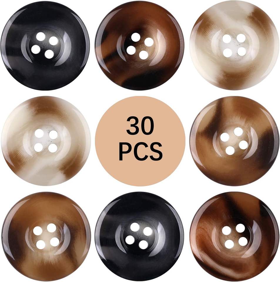 QXUJI 30 PCS Eco-Friendly Resin Sewing Buttons 25mm/1 Inch Matte 4 ...