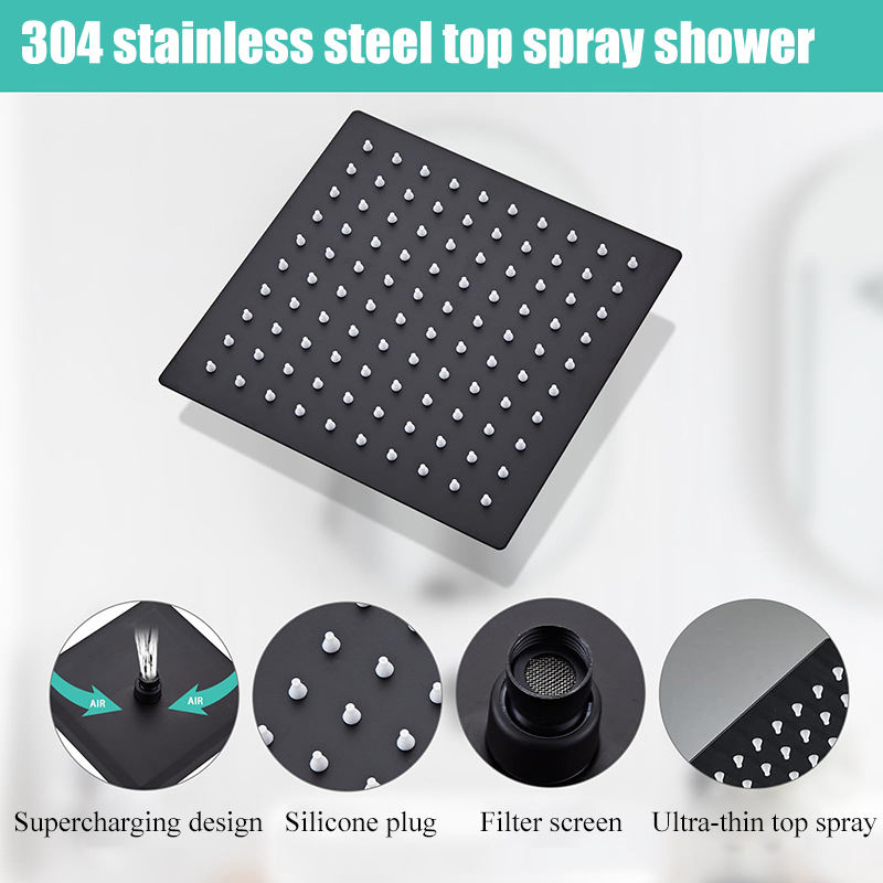 Modern European Design Ceiling Rain Shower System Black Chrome SUS ...
