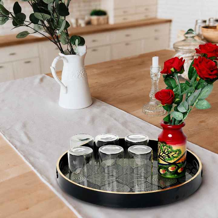 Modern Luxury Large Round Table Tray Black Gold Decor with UV Print ...