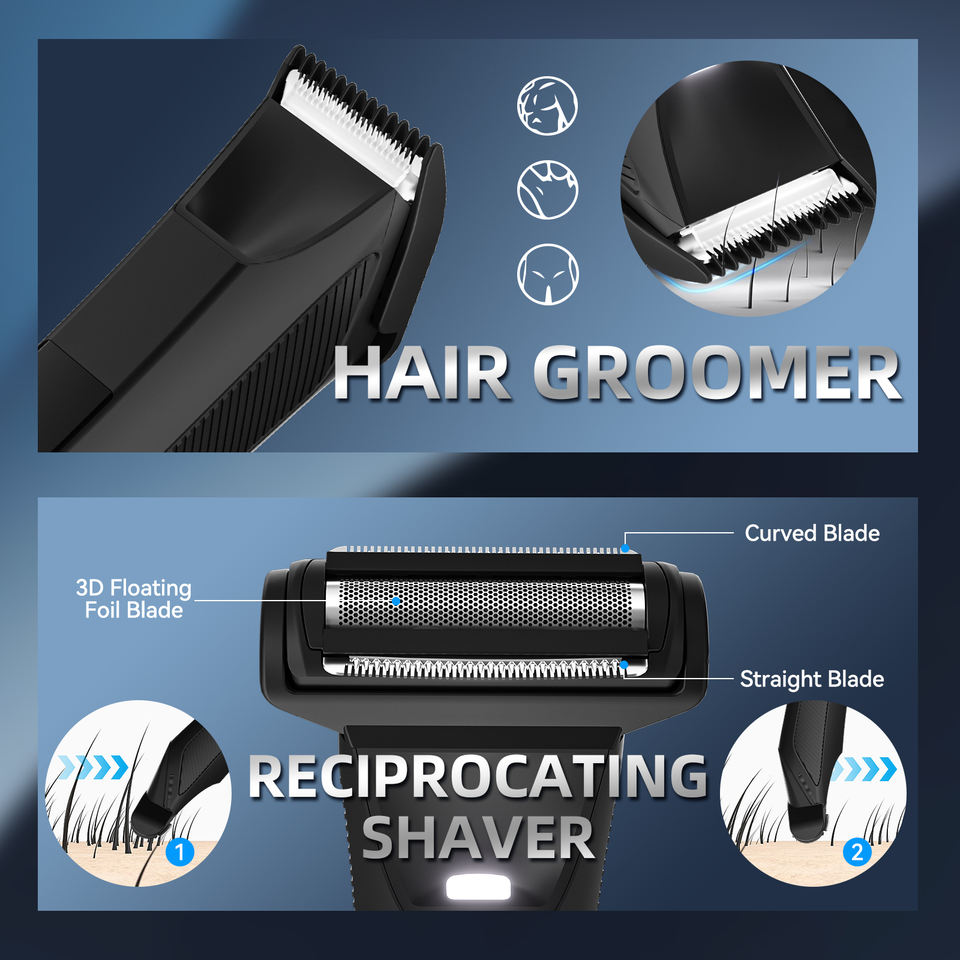 2-in-1 IPX7 Waterproof Full Body Trimmer Shaver Ceramic Blades 600mAh ...