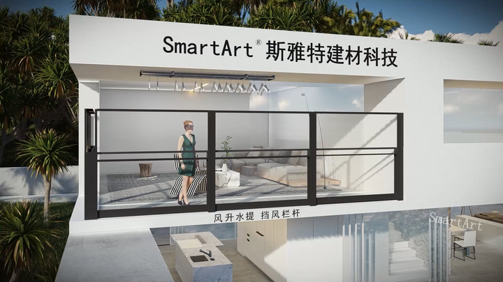 motorized adjustable-height slide glass balustrade