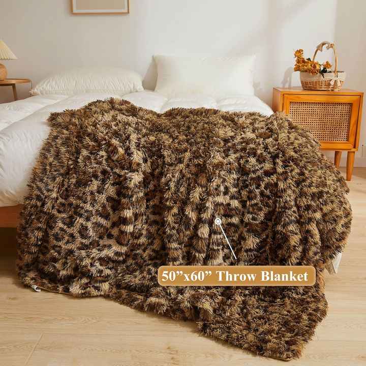Luxury Faux Fur Leopard Print Blanket, Cheetah Print Fluffy Blanket ...