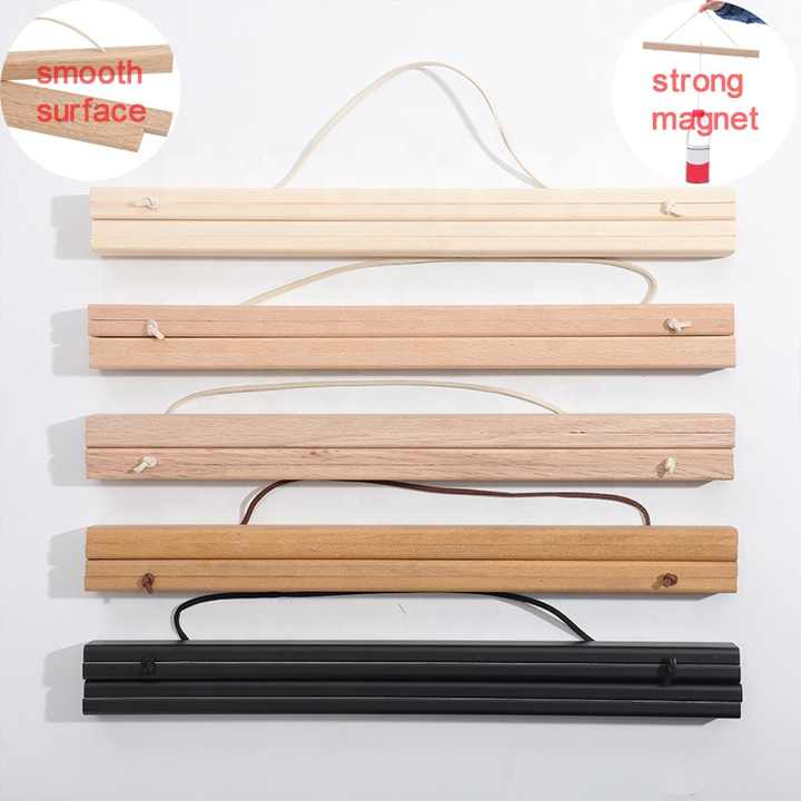 Customized 16\" Teak Wood Magnetic Poster Hanger Frame Wall-Mounted ...
