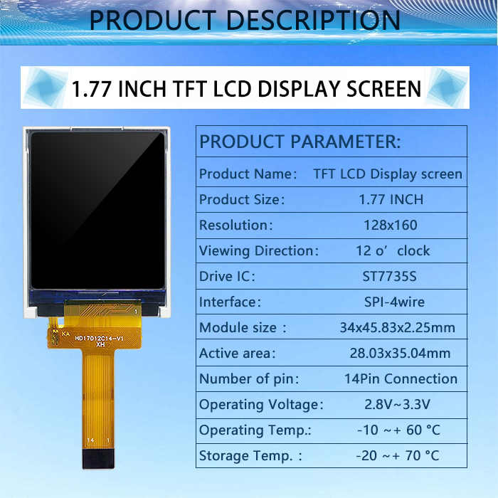 TFTQ-T177TNC14PG01 1.77'' 128x160 TFT LCD Display Module – OEM