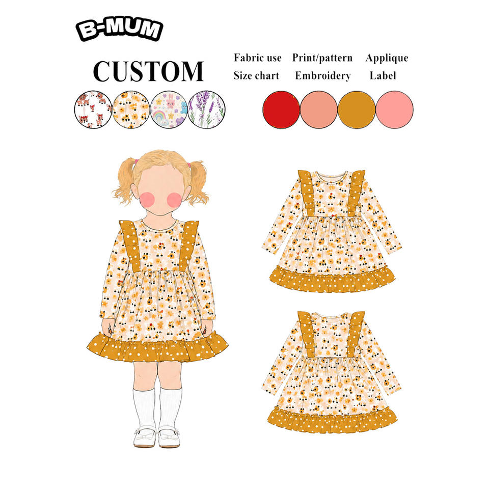 Cartoon Reindeer Pattern Red Frill Trim Long Sleeve Children Dress 3 ...