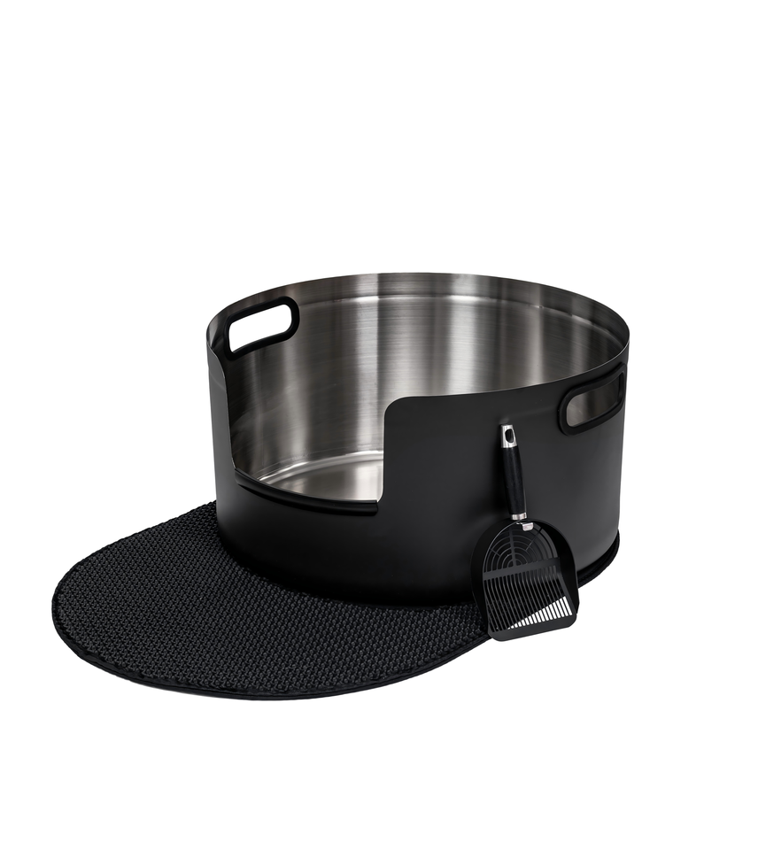 304 Stainless Steel Cat Litter Box Kit, Odor-Proof High-Wall Round Pan ...