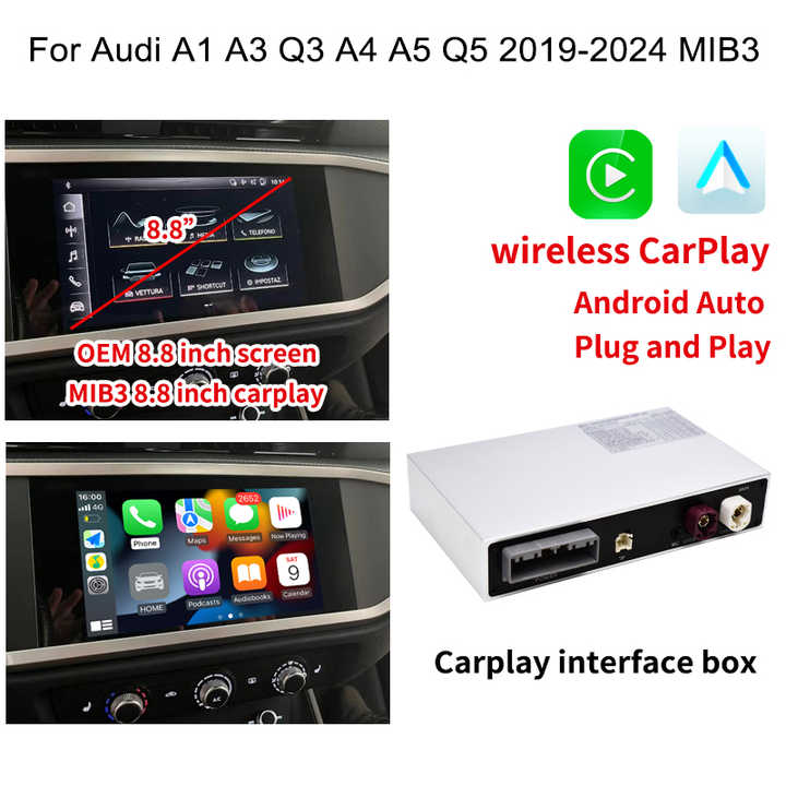 Wireless CarPlay Interface Box Android Auto for Audi A1 A3 A4 A5 Q5 MIB3 2019+ Mirror Link ...