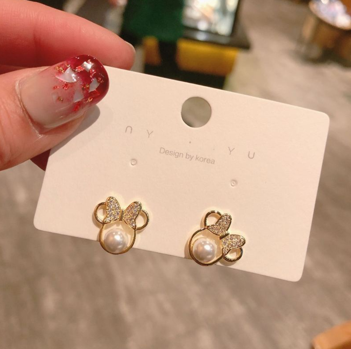 S925 Silver Needle Diamond Earrings Mickey Bow Stud Earrings