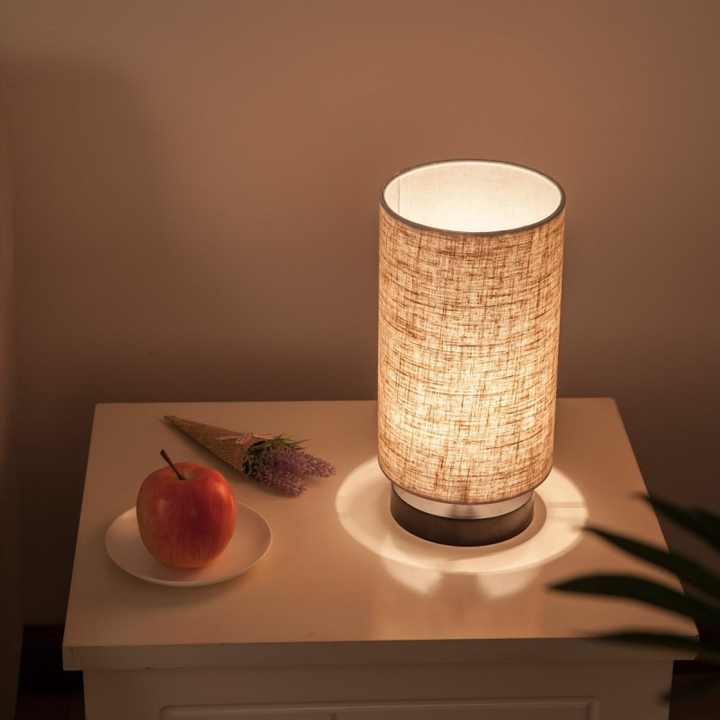 Modern Simple Design LED Desk Lamp with Iron Base Cylinder Fabric Shade ...