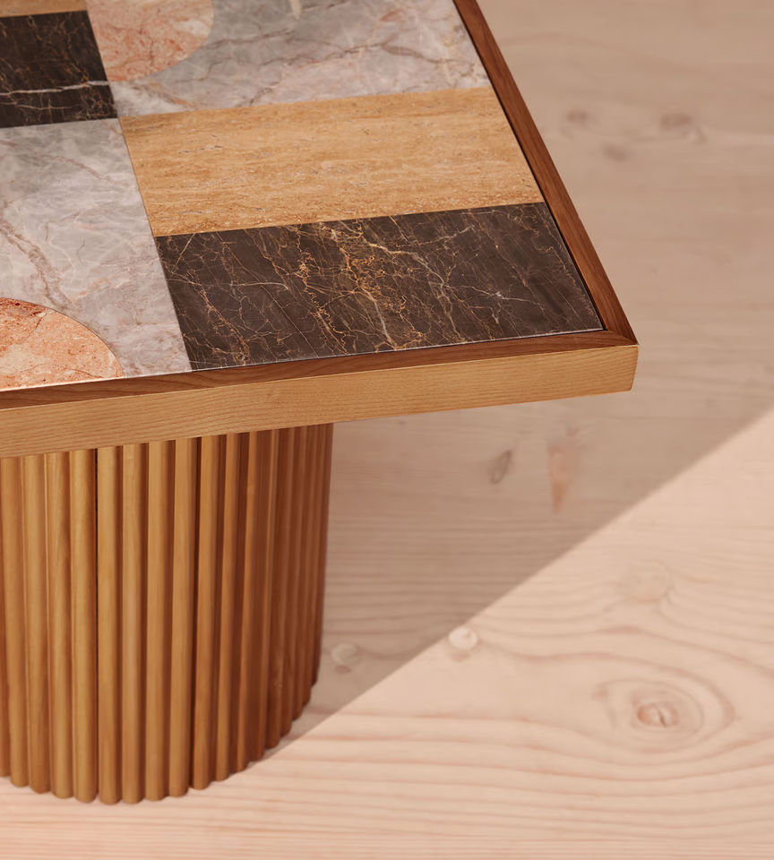 Square Side Table With Polished Jade Shell Travertine Tabletop and ...